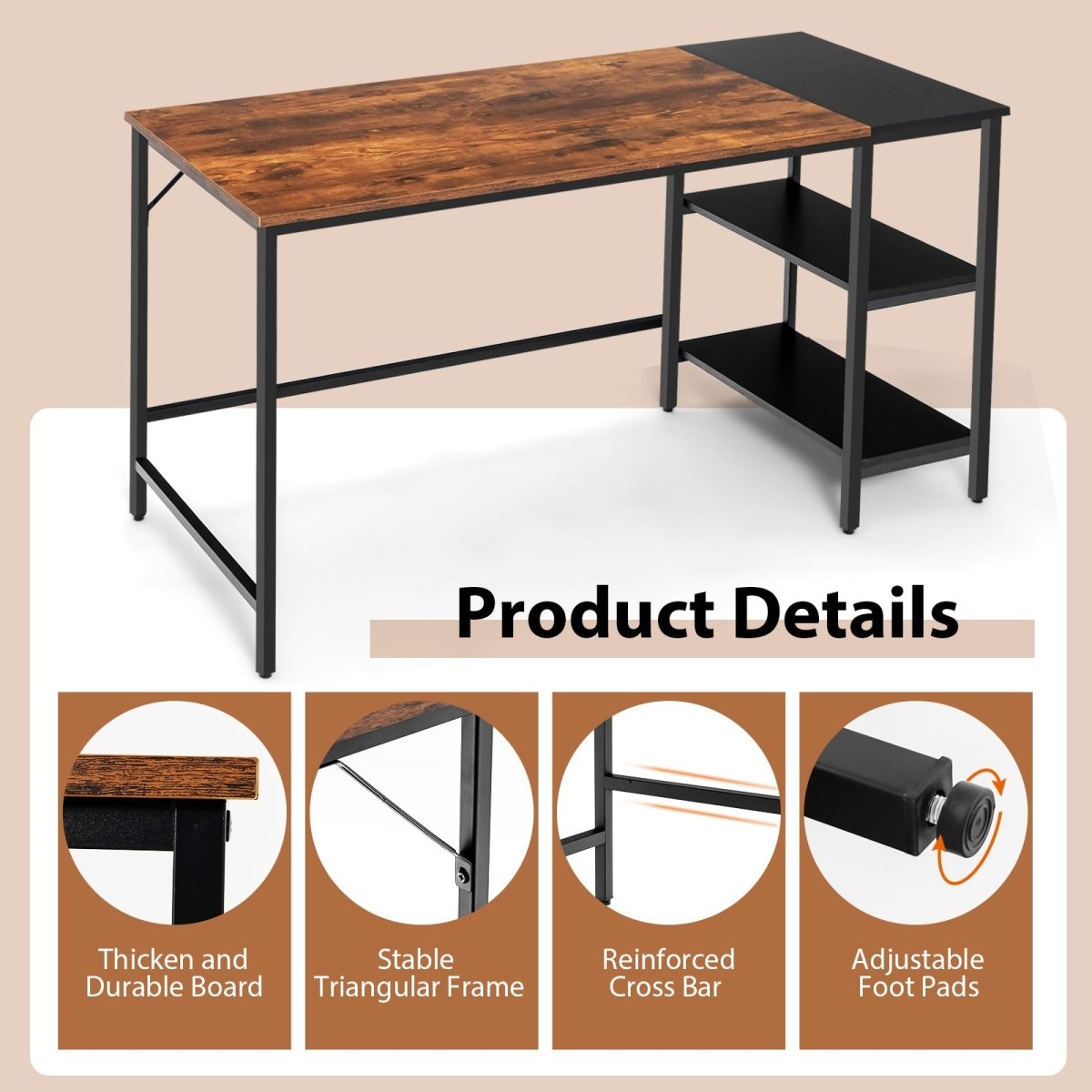 1.4m Computer Table Desk Book Storage Student Study Home Office Workst ...